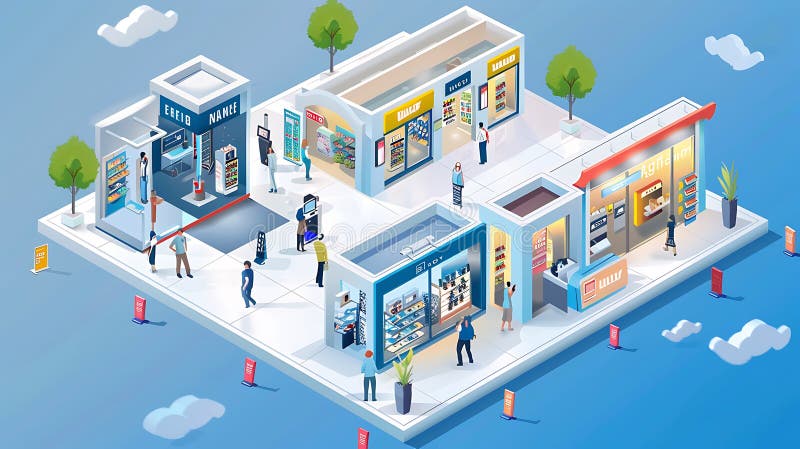 Multistore Exhibition Stands Isometric Stock Vector - Illustration of ...