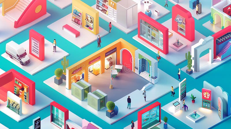 Isometric 3D Composition of a Multistore Exhibition in Art Stock ...