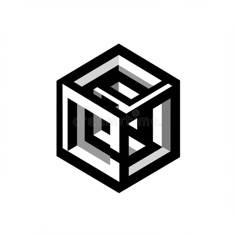 Isometric 3D Cube Design Featuring Interlocking Black, White, and Gray ...