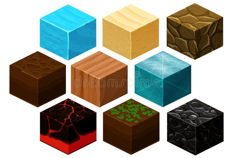 Isometric 3D Cube Textures Vector Set for Computer Games Stock Vector ...