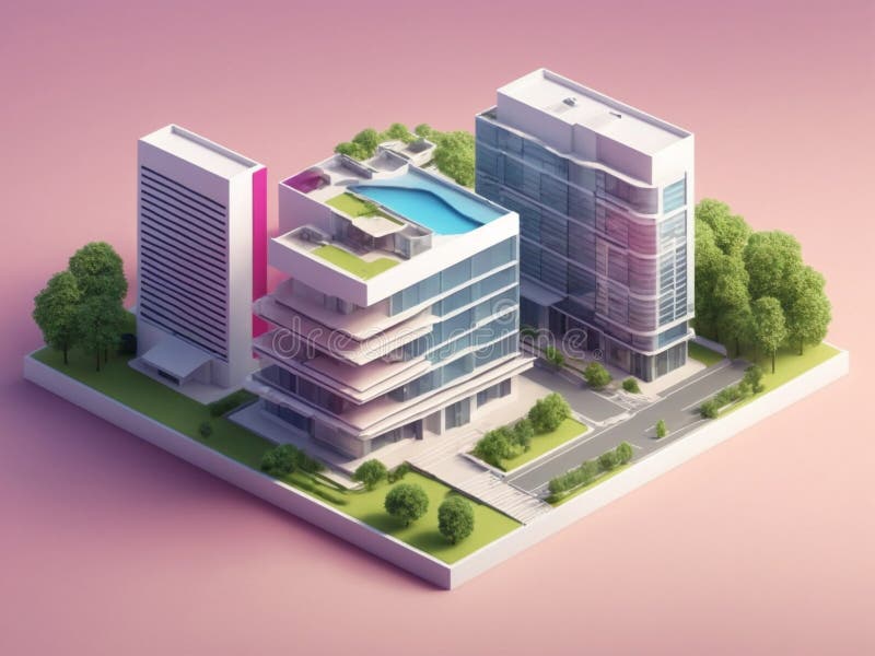 Isometric 3d Design Buildings Isolated on Gradient Background Stock ...