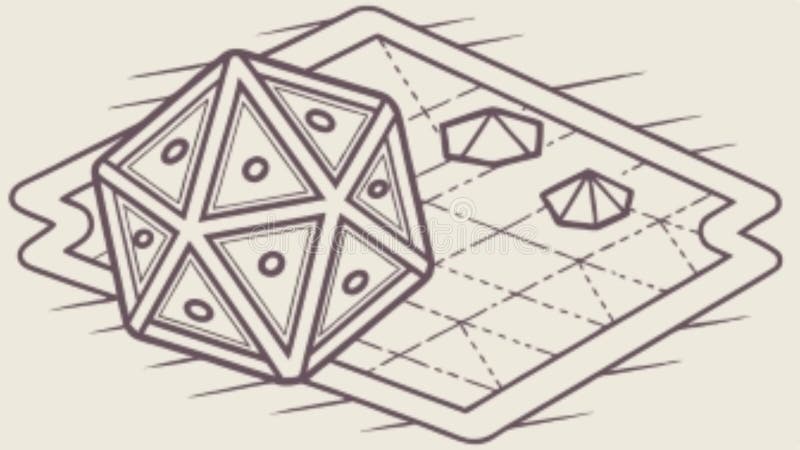 An Isometric D20 Die on a Grid Map for TTRPG Gaming Sessions. Vector ...