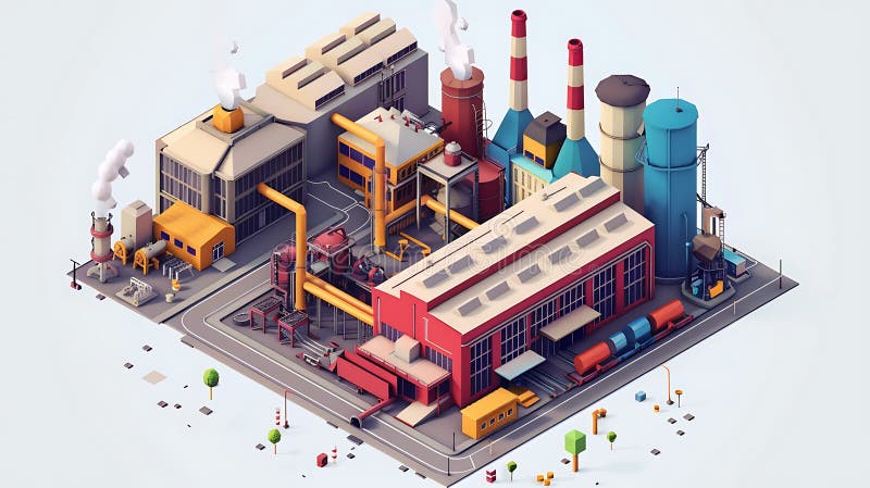 Isometric 3D Factory Layout in Vibrant Art Stock Illustration ...