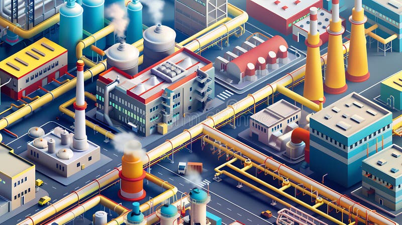 Isometric 3D Factory Layout in Vibrant Art Stock Illustration ...