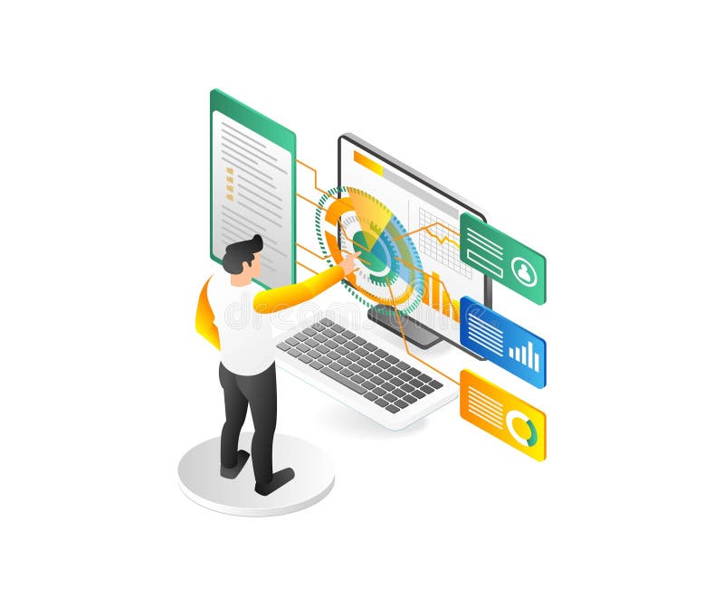 Isometric 3d Flat Illustration Concept of Man Pressing Digital ...