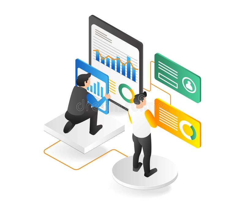 Isometric 3d Flat Illustration Concept of Two Men Compiling Business ...