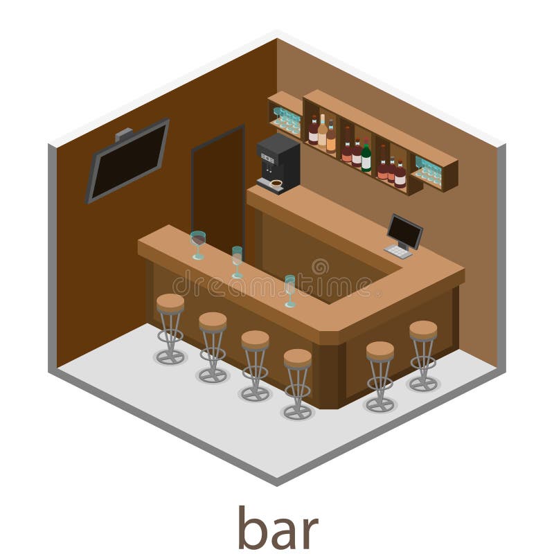 Isometric 3D Flat Interior of Bar or Pub. Stock Illustration ...