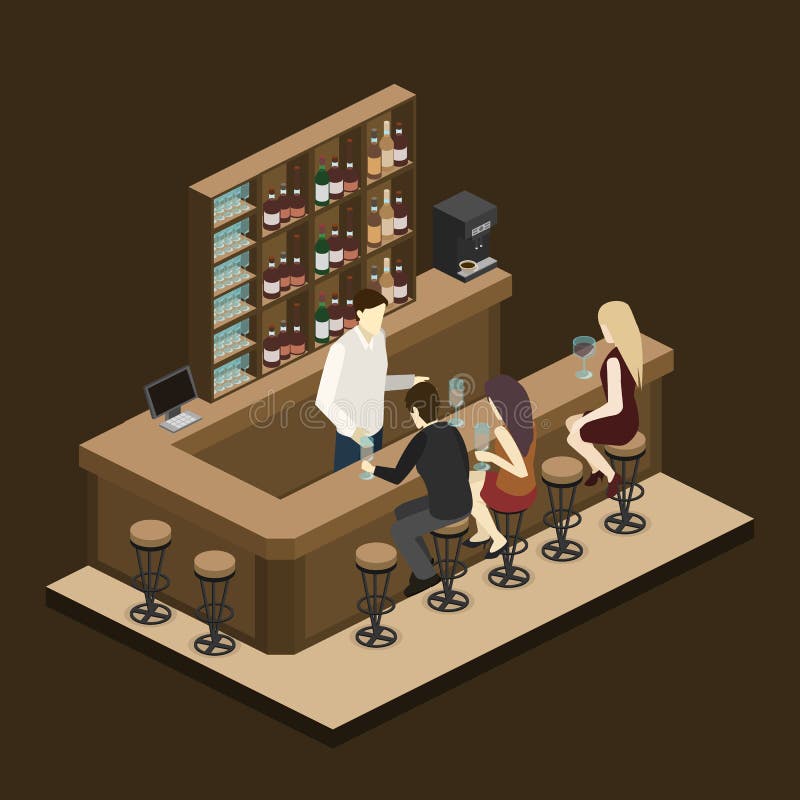 Isometric 3D Flat Interior of Bar or Pub. Stock Illustration ...