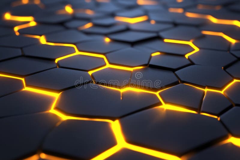 Isometric 3D Grid with Glowing Hexagons Abstract 3D of a Dark Hexagonal ...