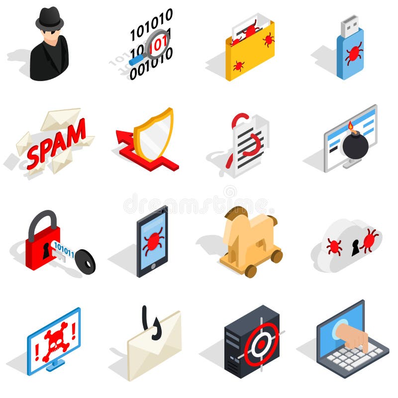 Hacking Icons Set, Isometric 3d Style Stock Illustration - Illustration ...