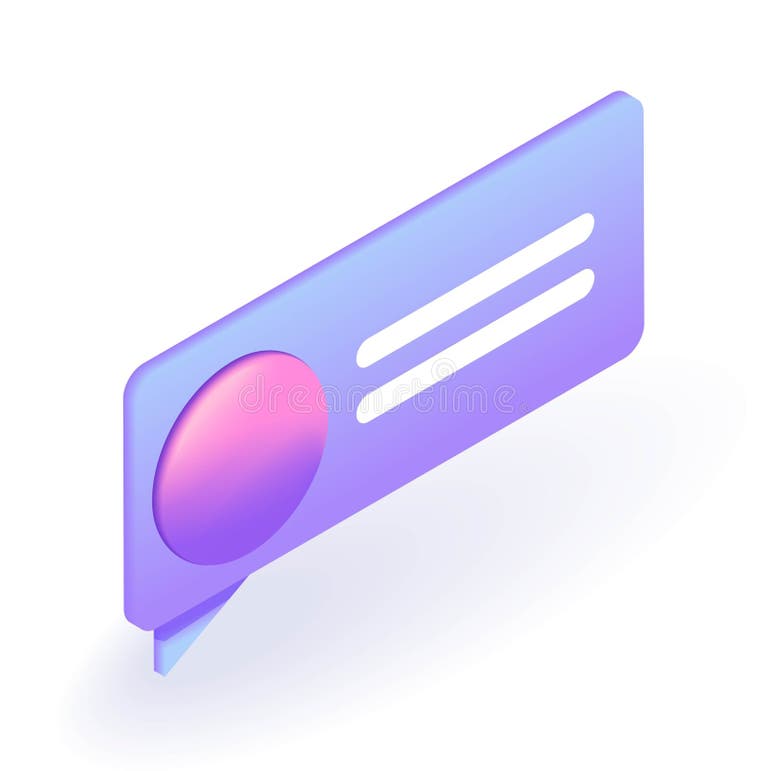 Isometric 3D Icon Bubble Messages with a Button. Cartoon Minimal Style ...