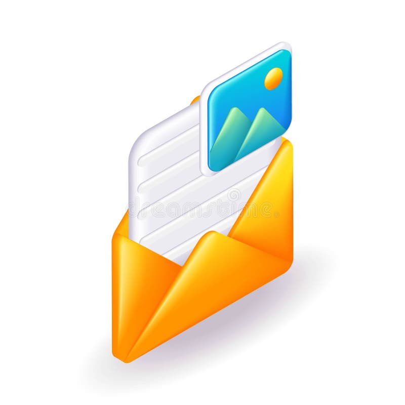 Isometric 3D Icon Yellow Envelope of an Email with an Attached Document ...