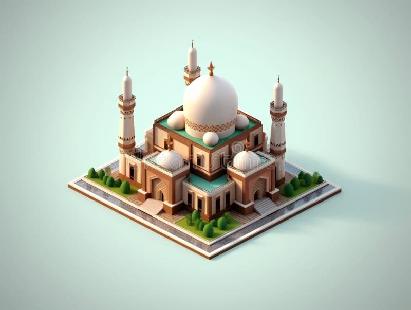 Isometric 3D Illustration of a Mosque Isolated on Plain Background ...