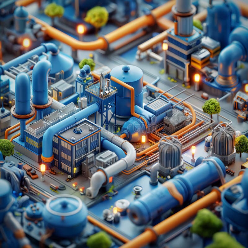 Isometric 3D Industrial Complex Rendering Stock Illustration ...