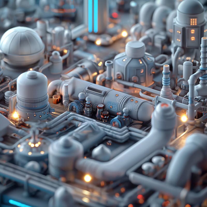 Isometric 3D Industrial Complex Rendering Stock Illustration ...