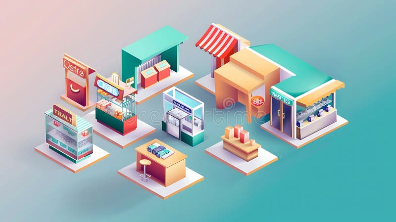 Isometric 3D Infographic of Promotional Stands Template in Style Stock ...