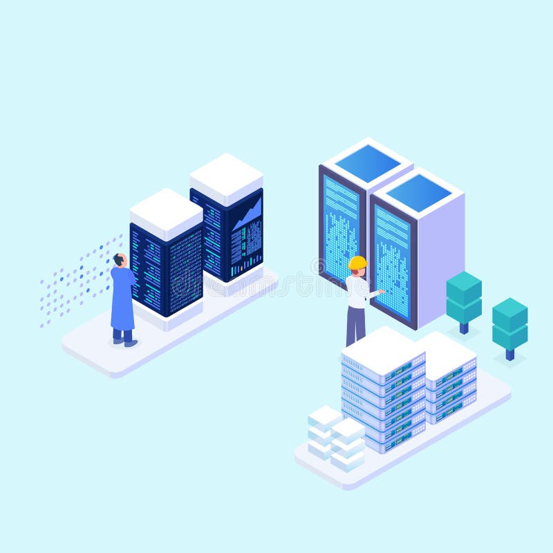 Isometric 3d Man Working In Data Center Stock Illustration Illustration Of Lighting Center