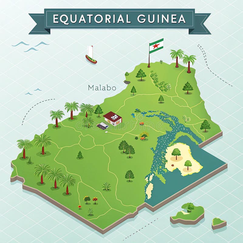 Equatorial Guinea Map, Stylish Location Icon with Equatorial Guinea Map and Flag Stock Vector ...