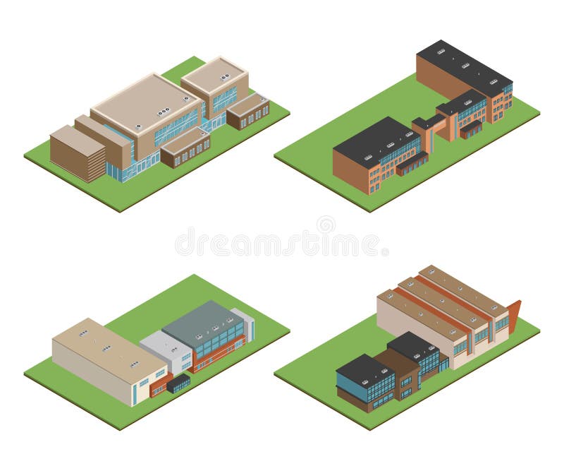 Isometric and 3D of Modern Office, School Building and Architect Stock ...