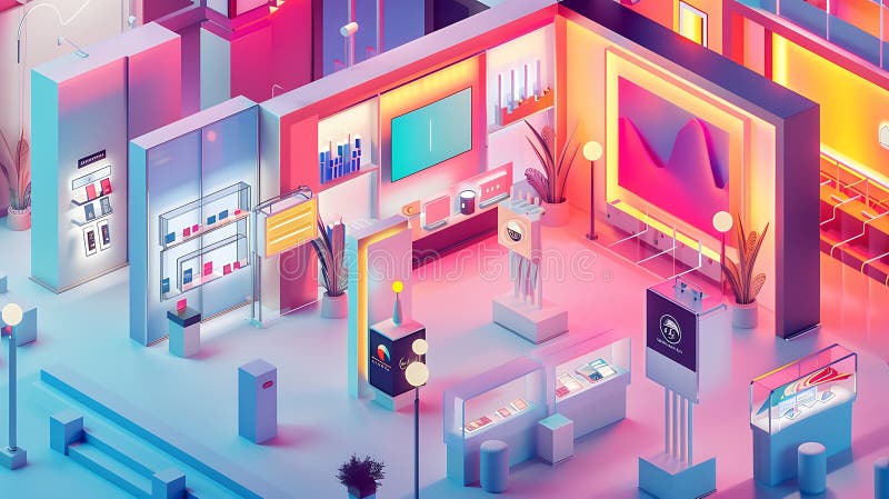 Multistore Exhibition Stands Isometric Stock Vector - Illustration of ...