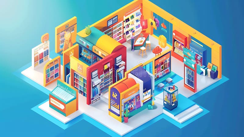 Multistore Exhibition Stands Isometric Stock Vector - Illustration of ...