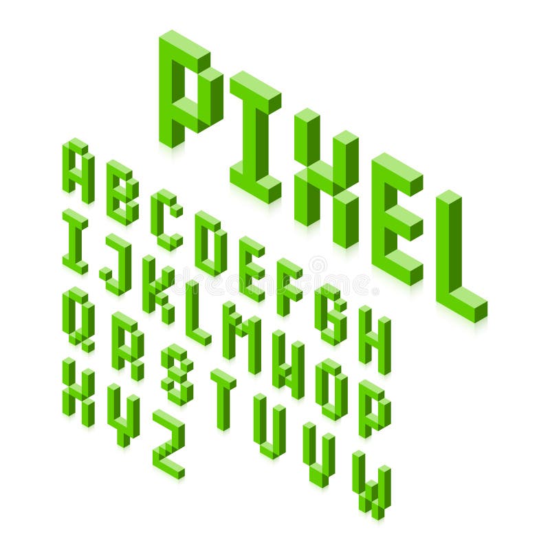 Isometric 3d pixel font stock vector. Illustration of square - 76664901