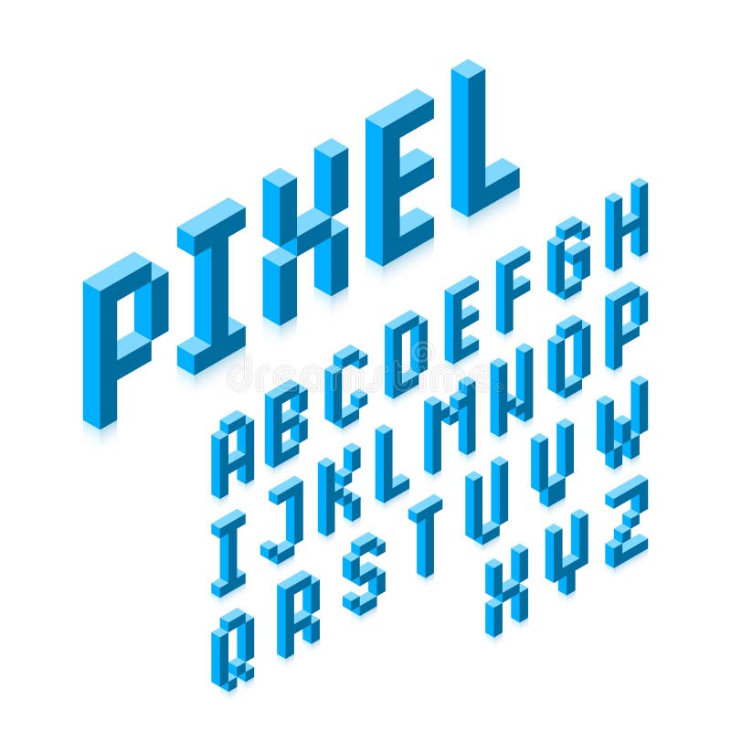 Isometric 3d pixel font stock vector. Illustration of pixel - 76664971