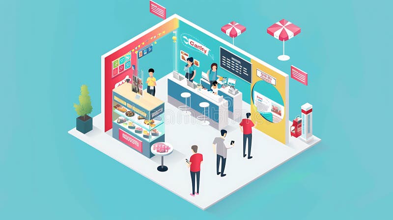 Isometric 3D Promotional Booth Infographic Template in Art Stock ...