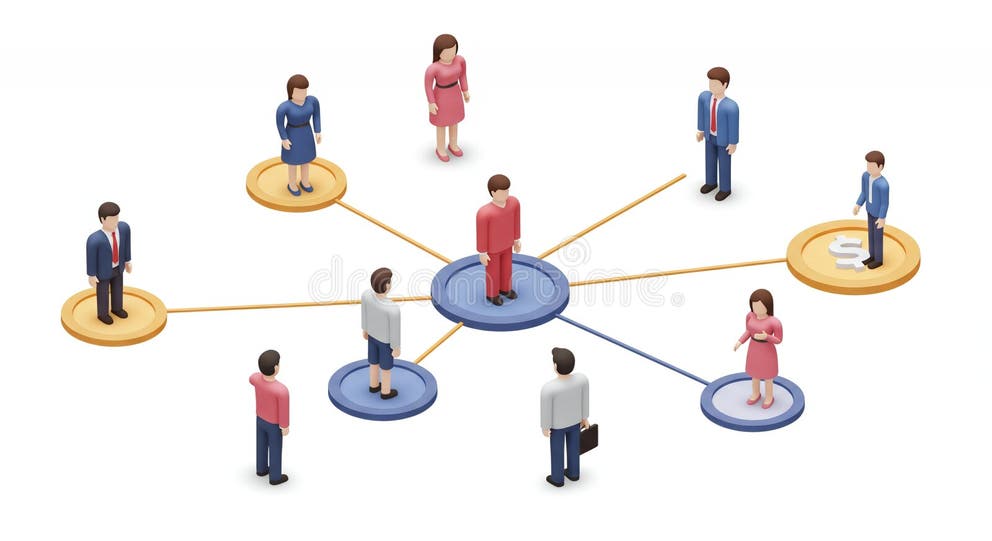 Isometric 3D Render of Network Communication with People on Platforms in White Background Stock ...