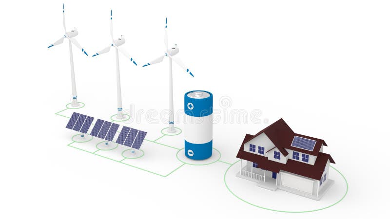 Isometric 3d Render of Network Made of Wind Turbines, Solar Panels ...