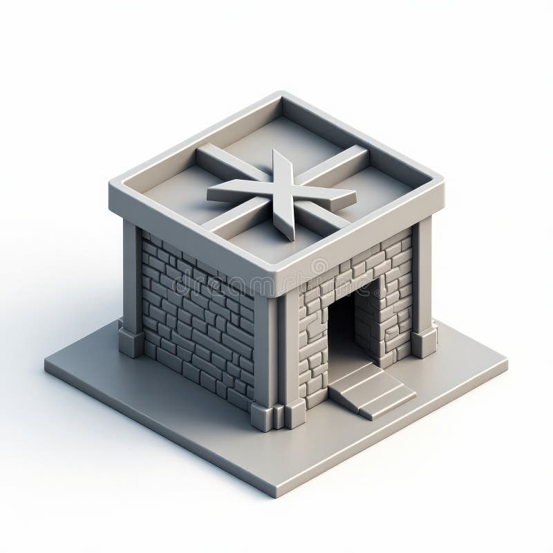 Isometric 3d Render of a Stone Building Model Stock Illustration ...