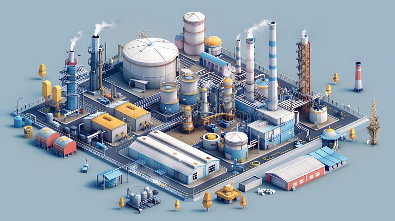 Isometric 3D Rendering of a Factory Industrial Area in Art Stock ...