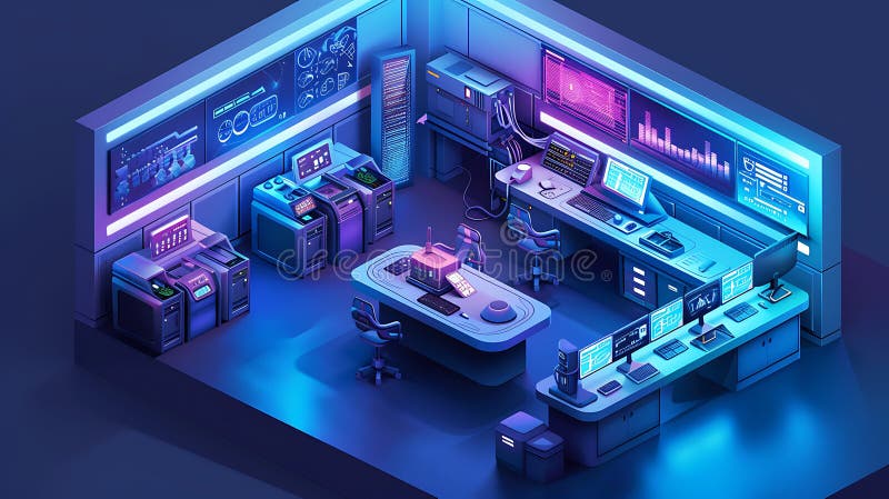 Isometric 3D Rendering of a Futuristic Factory Control Room in Art ...