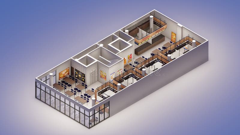 Isometric 3d Rendering Interior Design of a Food Court Stock ...