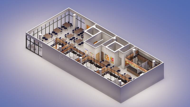 Isometric 3d Rendering Interior Design of a Food Hall Stock ...
