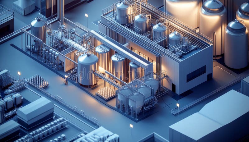 Isometric 3d Rendering of a Modern Beer Production Plant with Advanced ...
