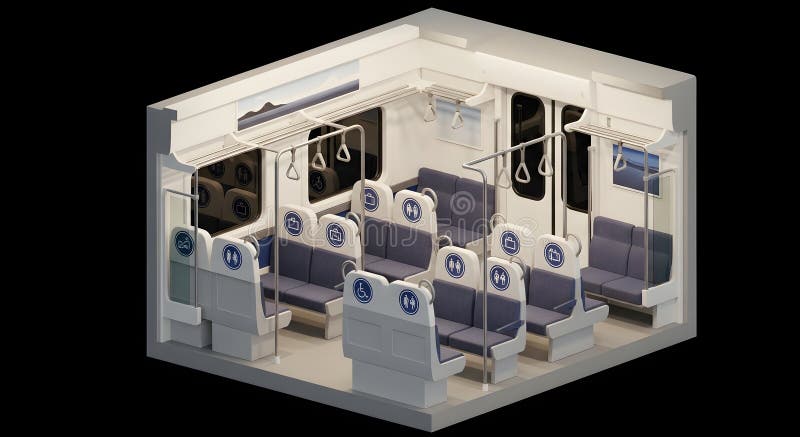 Isometric 3D Rendering of a Modern, Clean Train Car Interior with ...