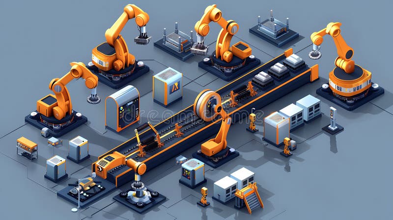 Isometric 3D Rendering of a Robotic Assembly Station in Art Stock ...