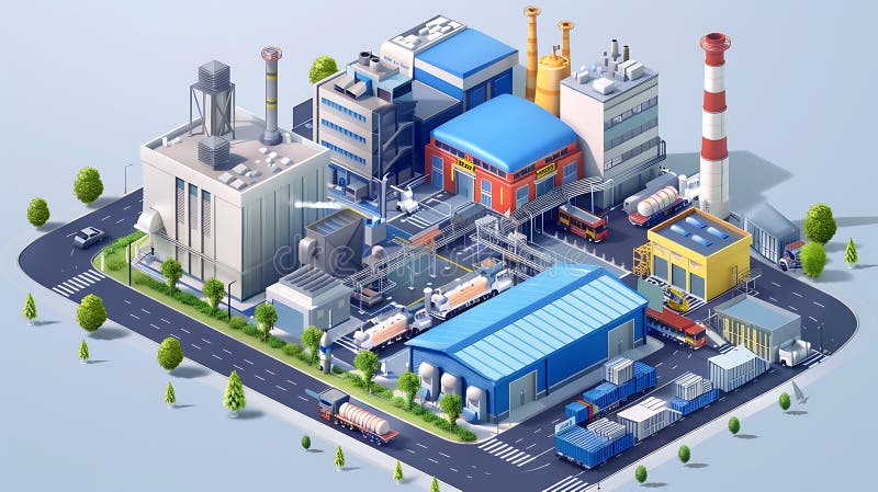 Isometric 3D Rendering of a Smart Factory Industrial Area Style Stock ...