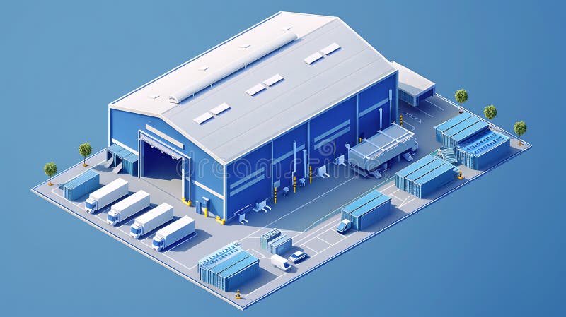 Isometric 3D Rendering of a Smart Warehouse in Art Stock Illustration ...