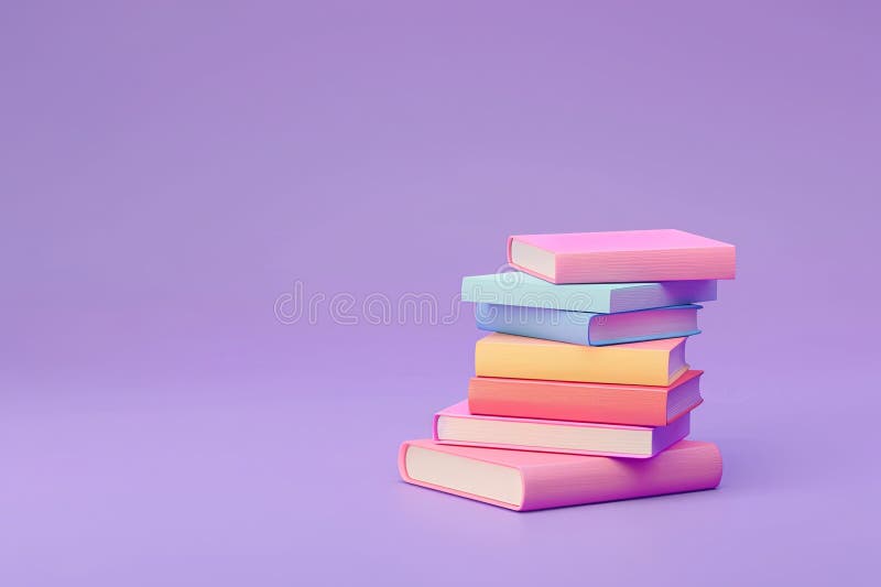 Isometric 3D Representation of Book Stack on Purple Background ...