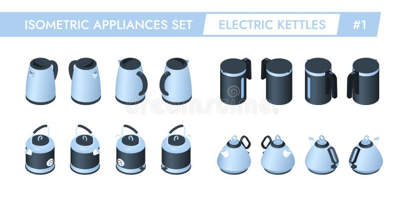 Isometric 3d Set of Different Electric Kettles Stock Vector ...