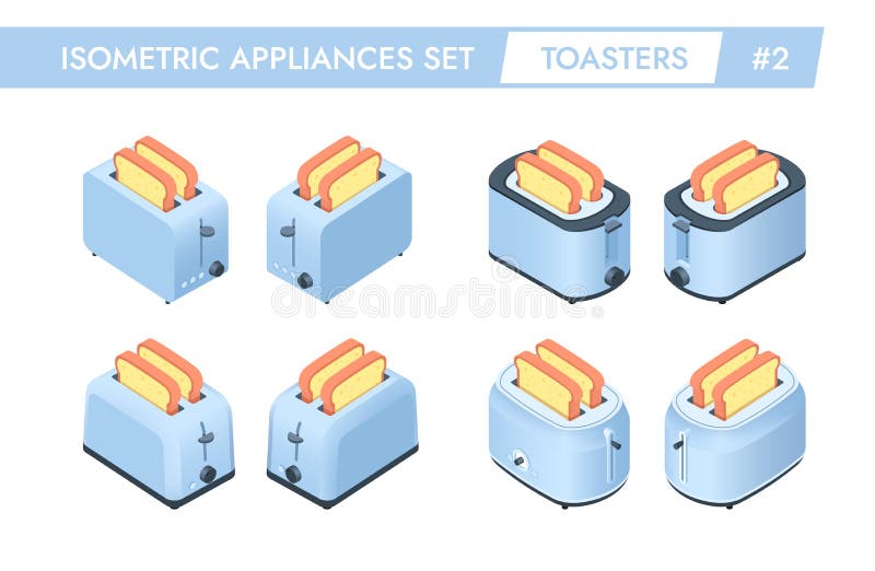 Isometric 3d Set of Different Kitchen Toasters Stock Illustration ...