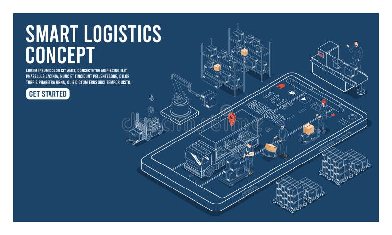 Isometric 3D Smart Industry Concept with Delivery Tracking System on ...