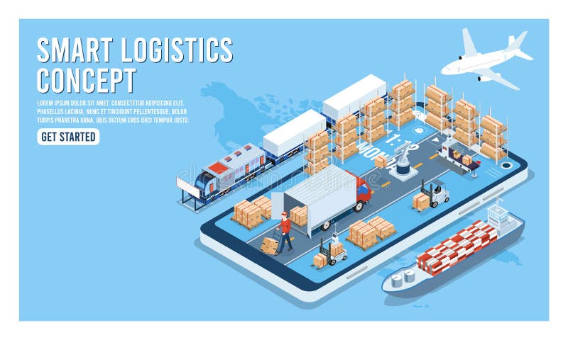 Isometric 3D Smart Industry Concept with Delivery Tracking System on ...