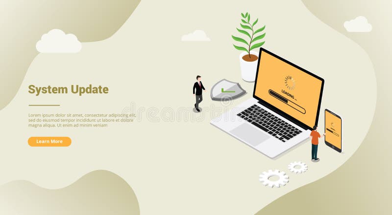 Isometric 3d System Update Security Patch Concept with Laptop and ...