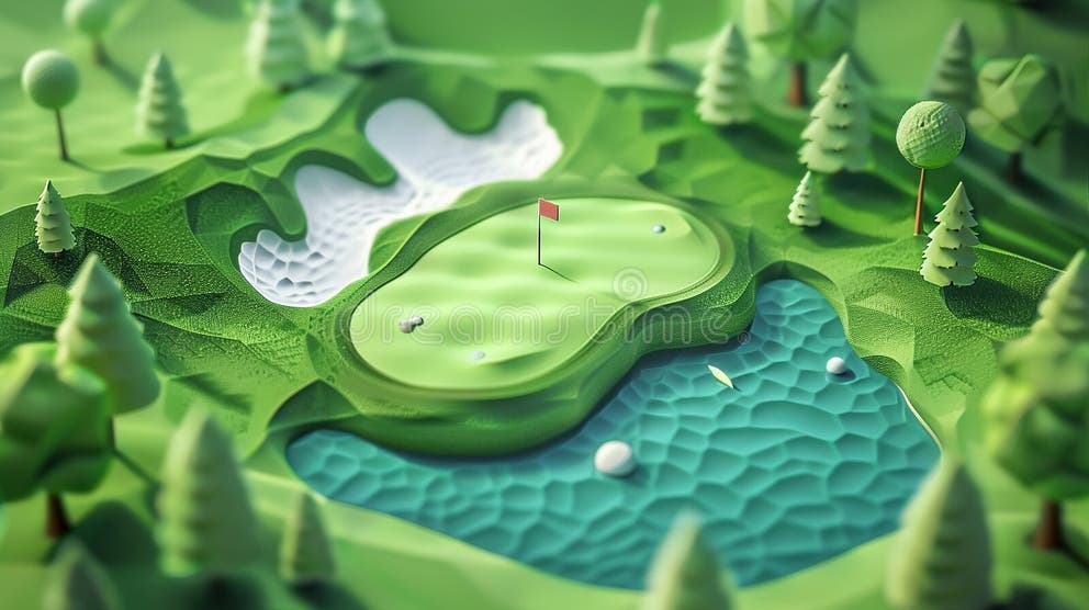 Isometric 3D View of a Challenging Golf Hole Detailed Layout Stock ...