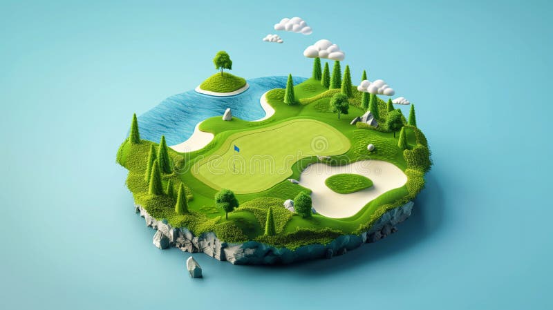 Isometric 3D View of a Challenging Golf Hole Detailed Layout Stock ...