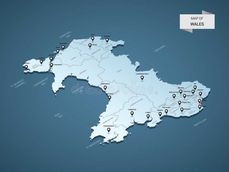 Vector Map of Wales. High Detailed Country Map with Division, Cities ...