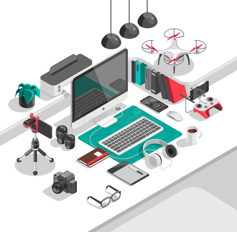 Isometric 3d Workspace Concept Vector. Devices Set Stock Vector ...